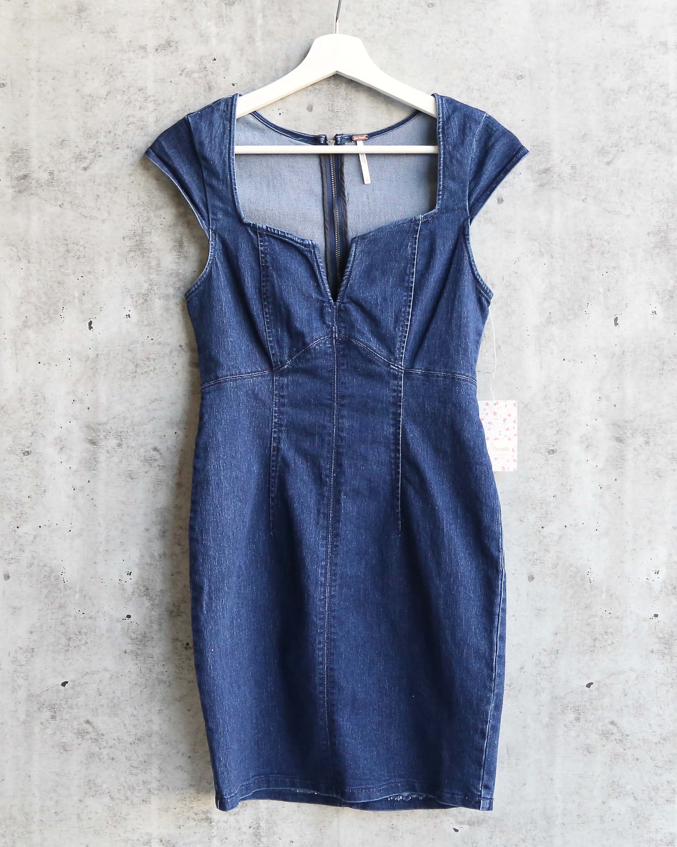 Free People - Lia Denim Bodycon Mini Dress in Blue – Shop Hearts