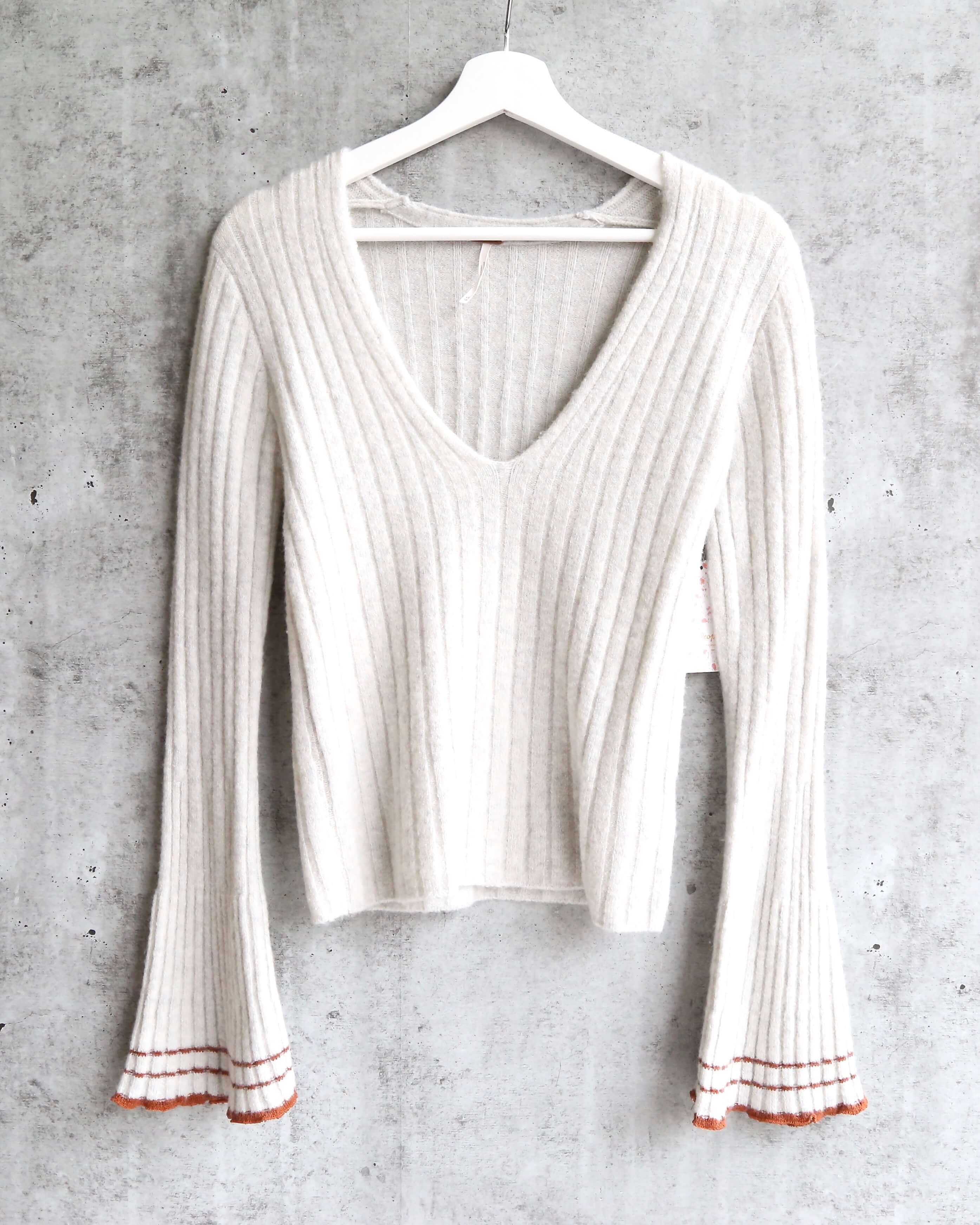 Free People - May Morning Wool Blend Ribbed Striped Flutted Bell Sleev ...