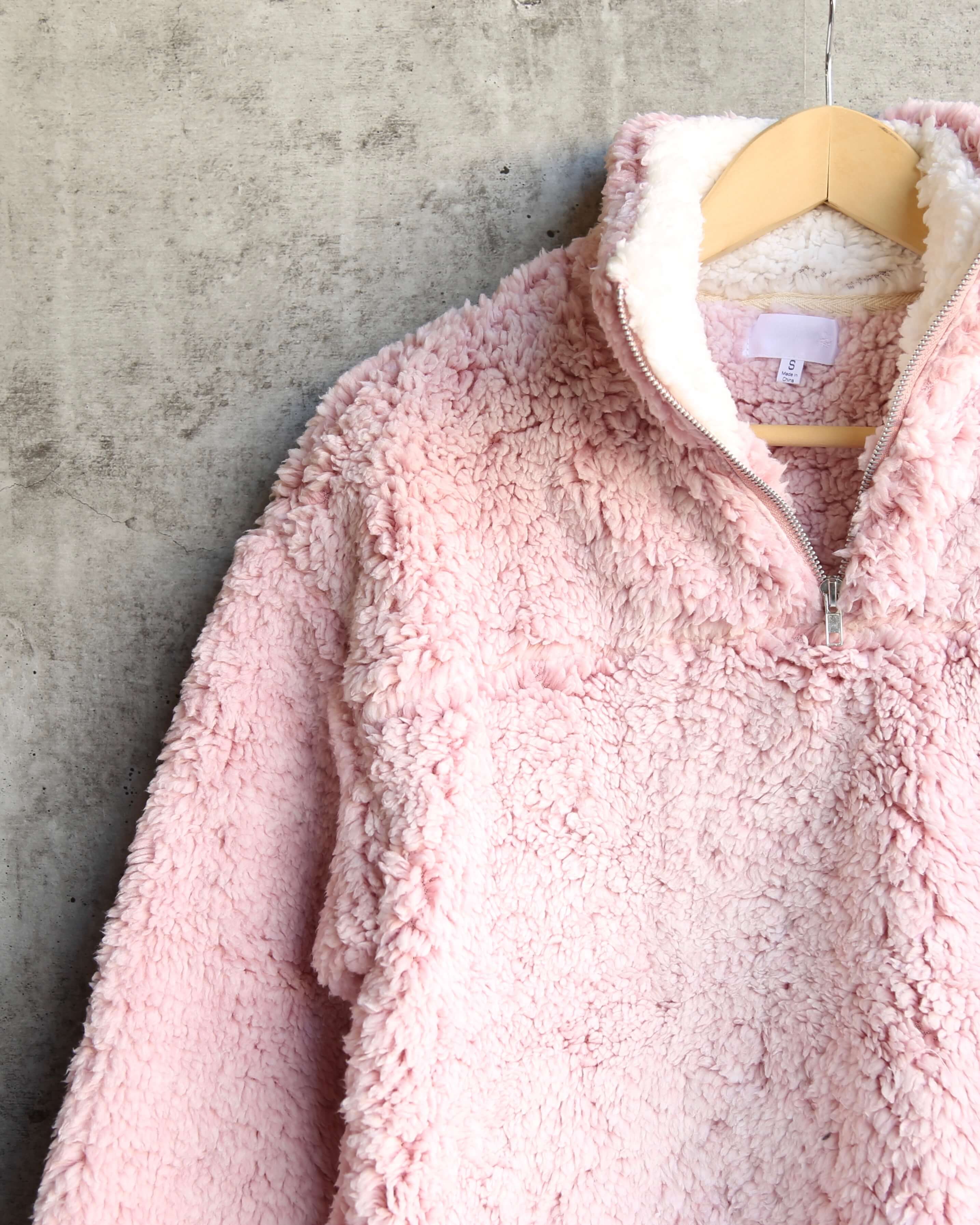 Two Tone Sherpa Half-Zip Pullover - Blush – Shop Hearts
