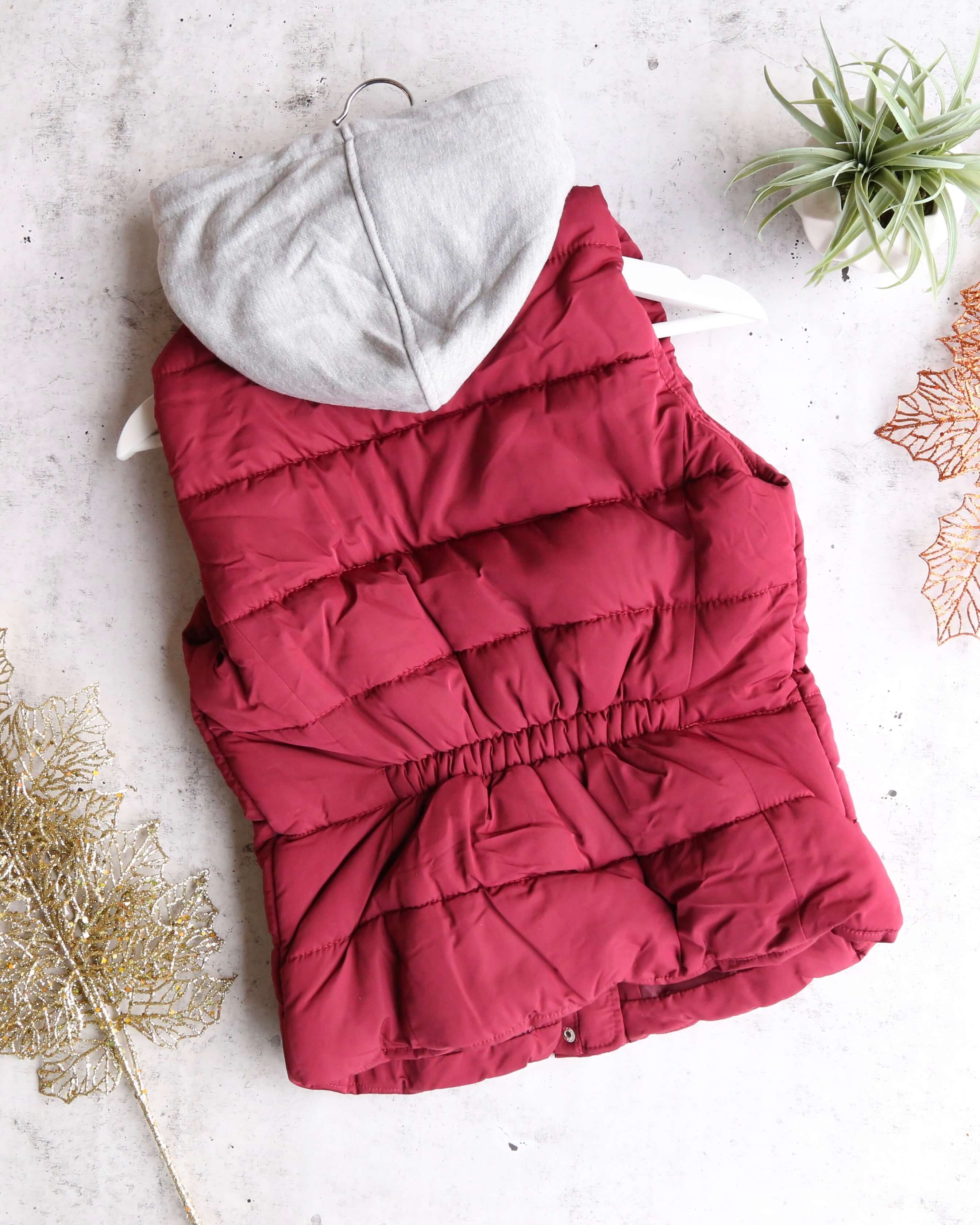 Red Winter Puffer Vest with Hood in Burgundy/Maroon – Shop Hearts