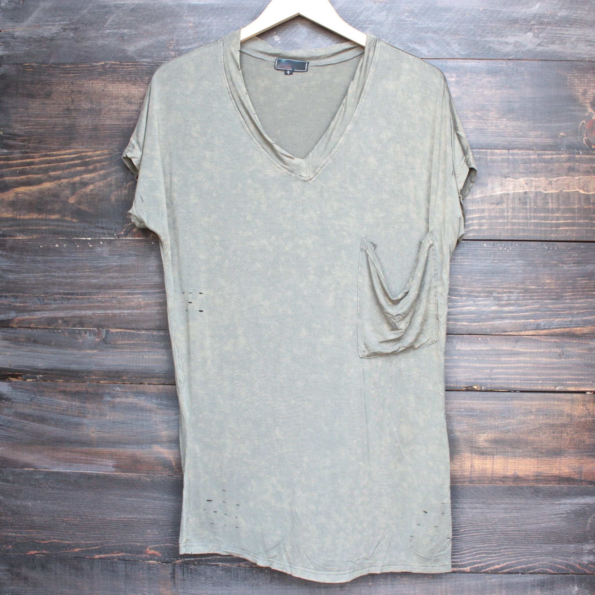 Final Sale - Oversized Distressed Vintage Acid Washed Tee in Olive ...
