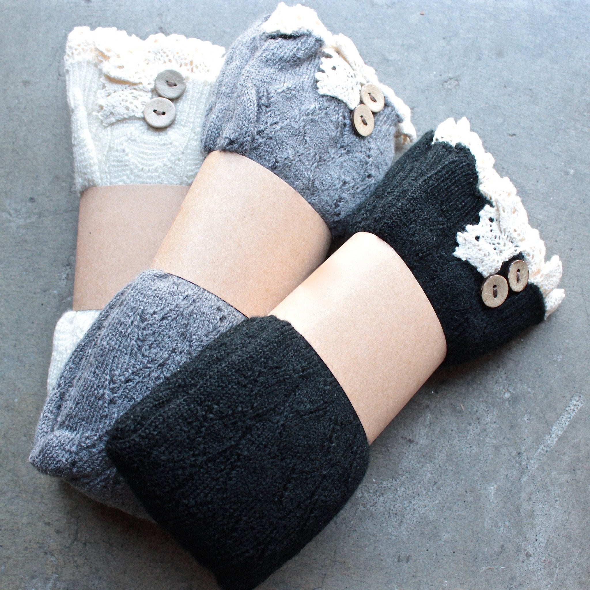 Knee High Vintage Style Boot Socks with Buttons and Lace in Ivory ...