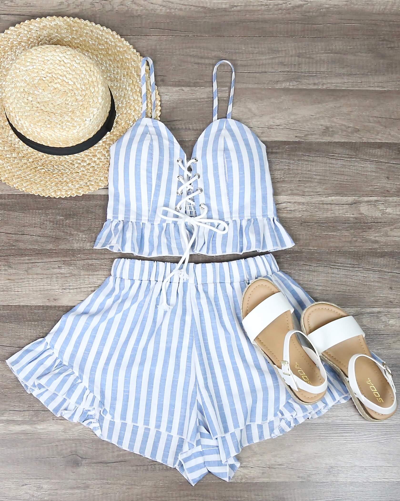 Final Sale - Reverse - Striped Denim Blue & White Two Piece Set – Shop ...