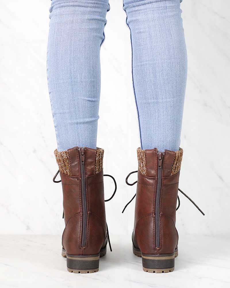 Combat Sweater Winter Boots Mid Calf Foldover Cable Knit WYNNE-06 ...