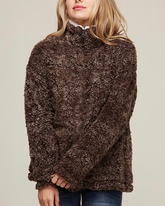 Two Tone Sherpa Half-Zip Pullover - Brown – Shop Hearts