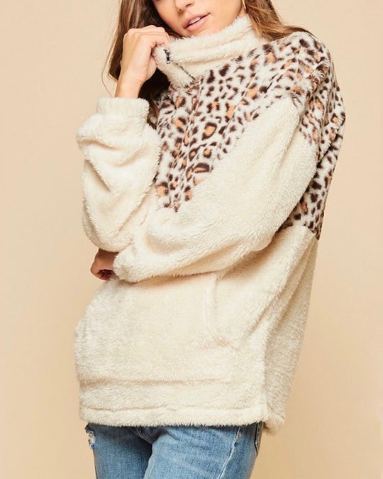 Mock Neck Animal Print Half-Zip Front Pocket Pullover in Ivory – Shop ...