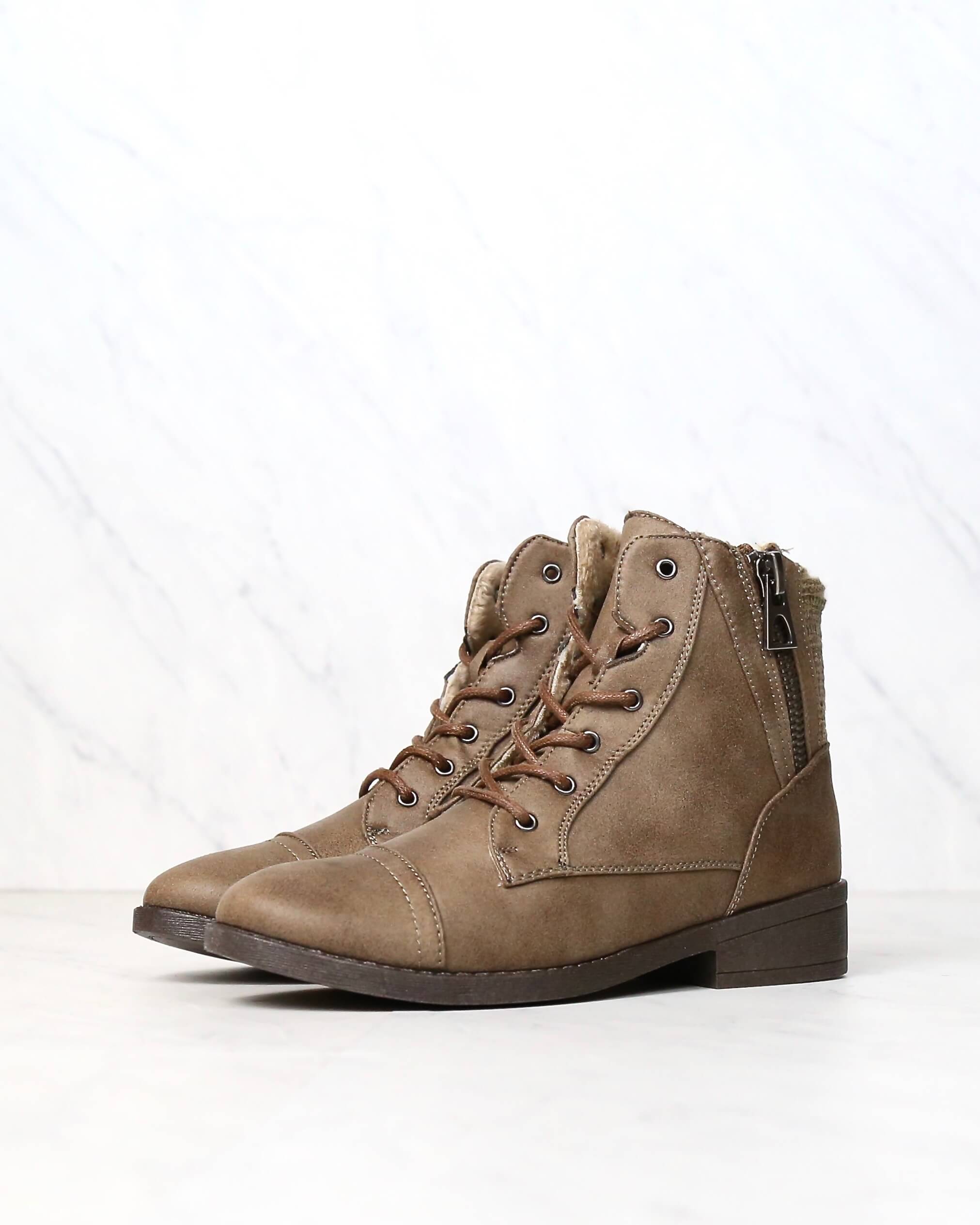 Ankle Sweater Cuff Bootie With Side Zipper Taupe Qupid Plateau-121B ...