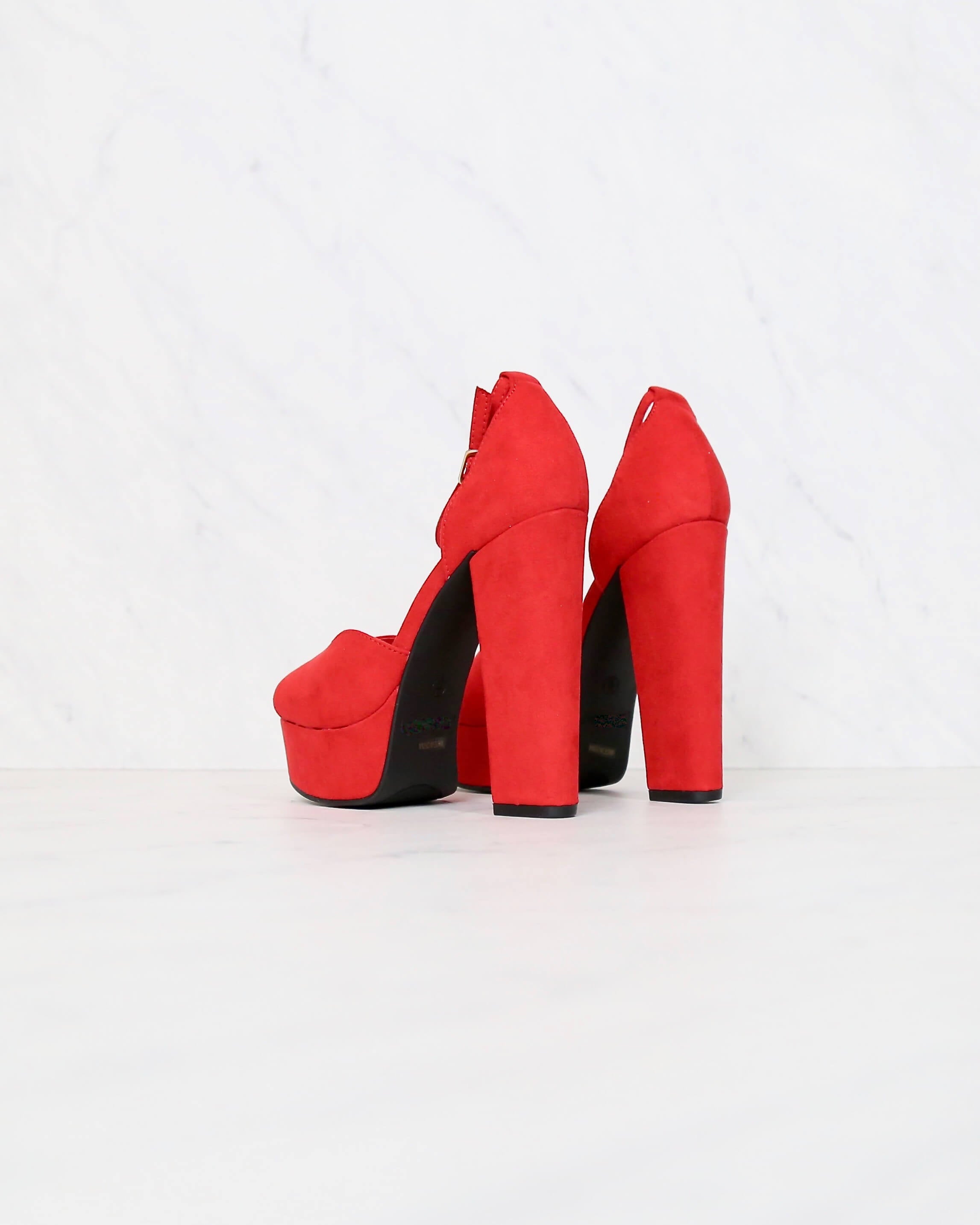 Red Valentine Date Night Suede Ankle Strap High Heel Sandals Bamboo ...