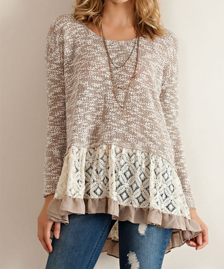 Entro Cut & Sew Lightweight Sweater Tunic With Ruffle Hem Mocha – Shop ...