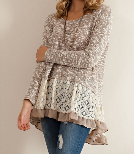 Entro Cut & Sew Lightweight Sweater Tunic With Ruffle Hem Mocha – Shop ...