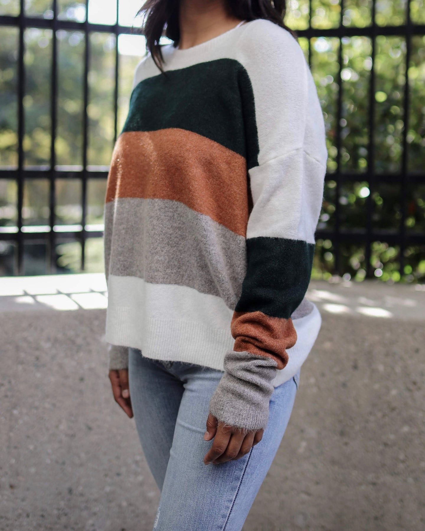 Soft Trendy Colorblock Round Neck Fall Winter Oversized Sweater Rust ...