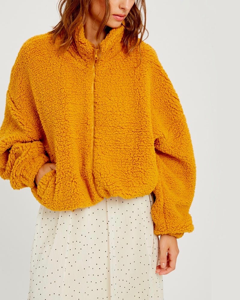 Solid Zip Up Soft Cozy Sherpa Teddy Bear Jacket | Wishlist – Shop Hearts