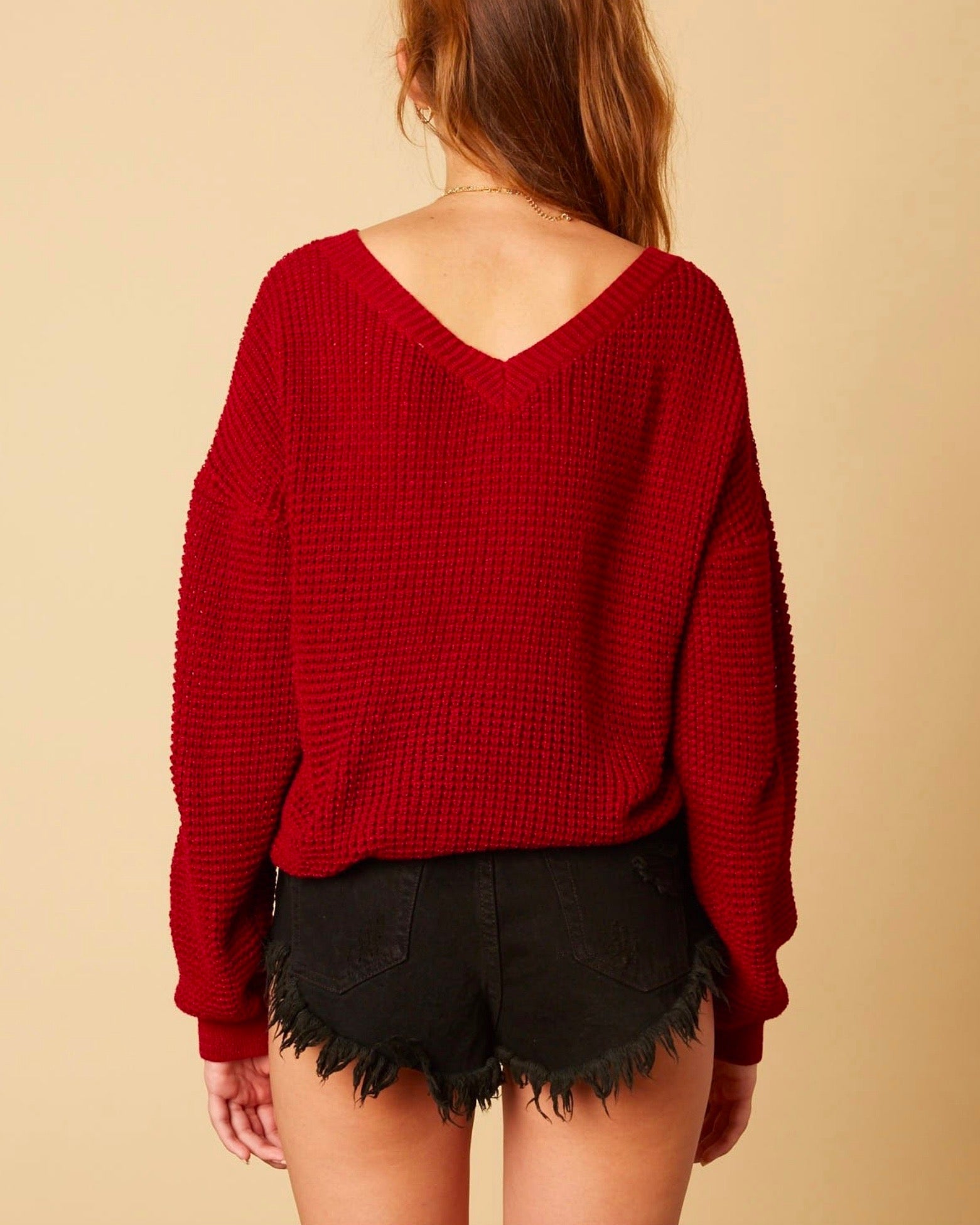 Cotton Candy Womens Plunging Front Twist Knot Sweater Burgundy – Shop ...