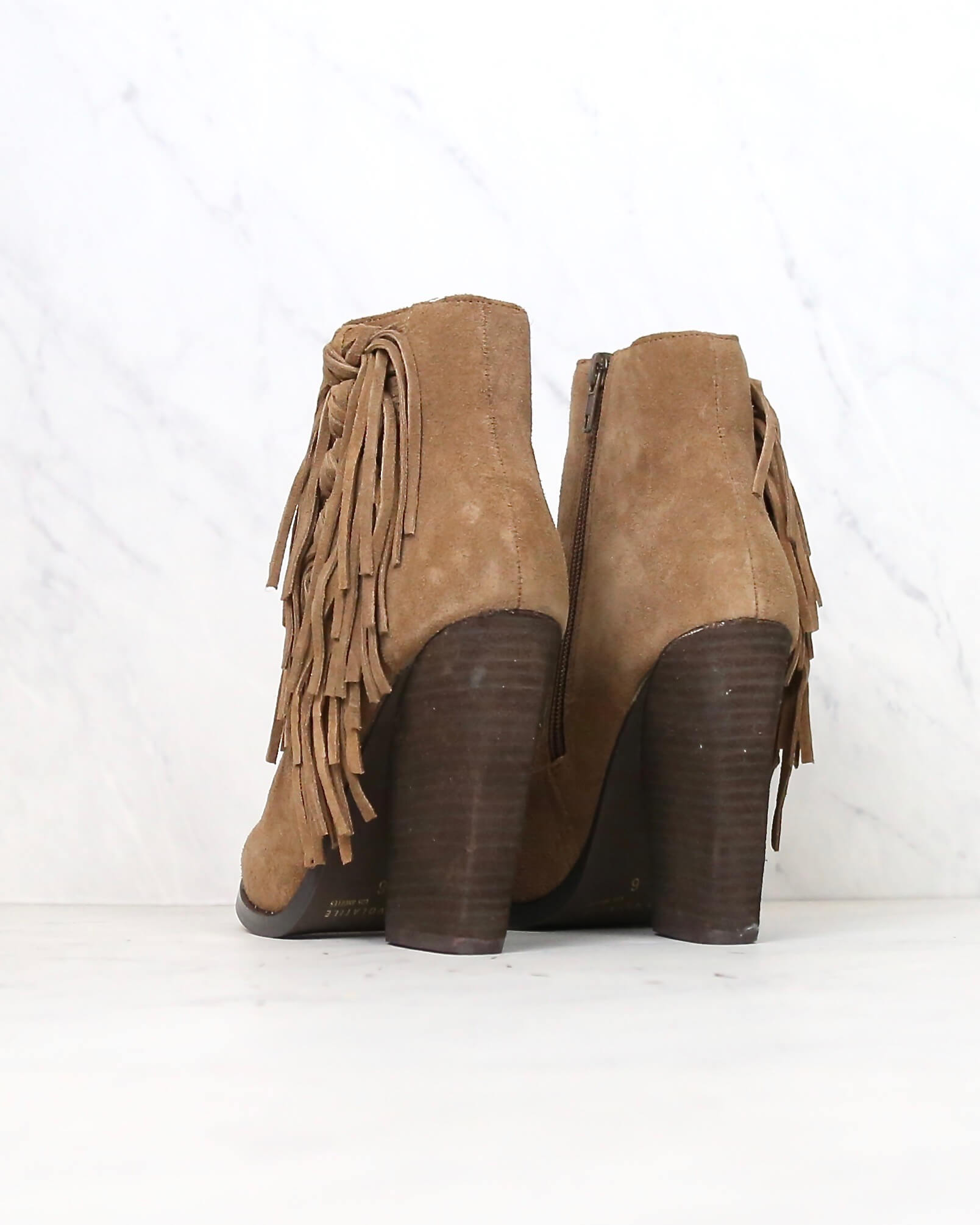 Very Volatile - Dreamcatch Light Brown Suede Fringe Booties – Shop Hearts