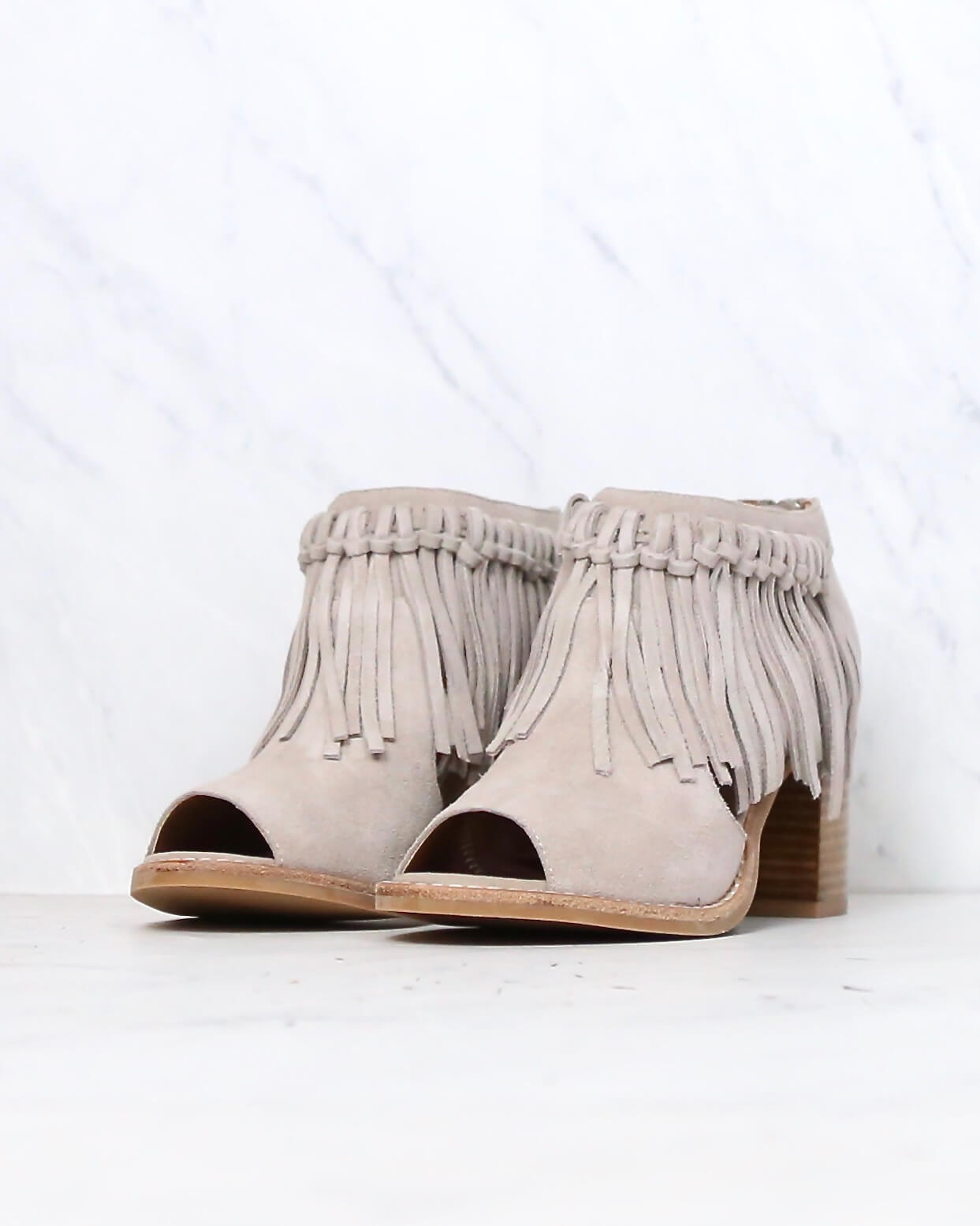 Sbicca - Hickory Suede Leather Fringe Ankle Booties in Beige – Shop Hearts