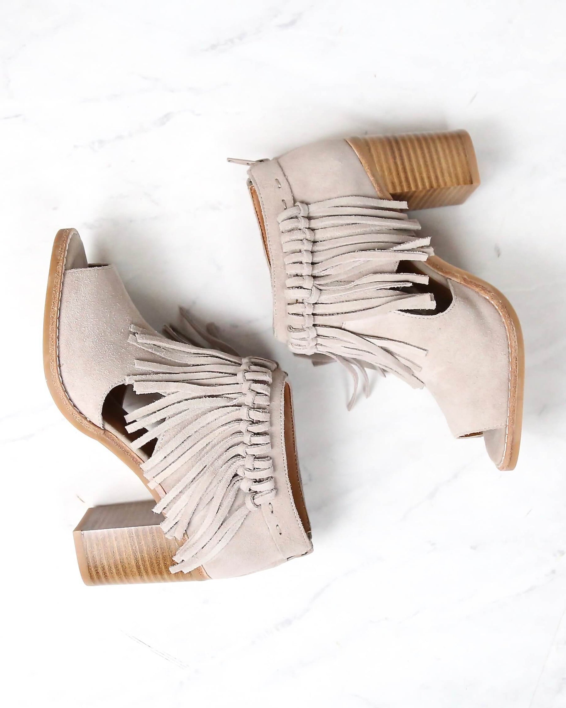 Sbicca - Hickory Suede Leather Fringe Ankle Booties in Beige – Shop Hearts