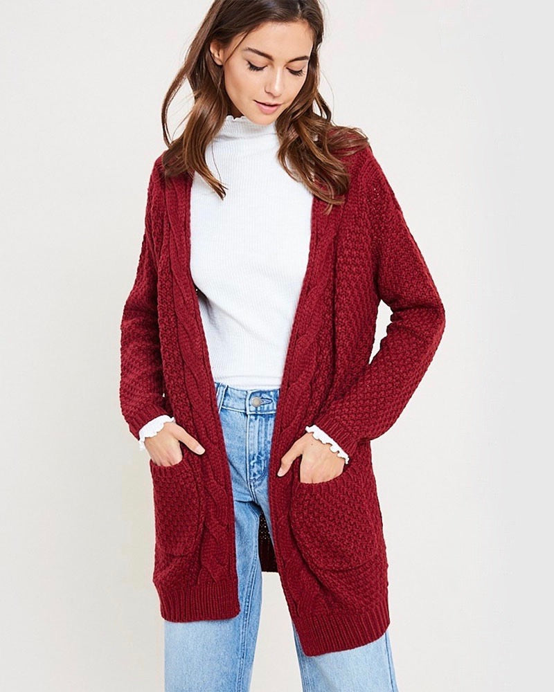 Long Sleeve Low Gauge Open Knit Cardigan Sweater Pockets | Wishlist ...
