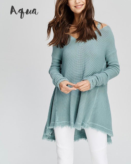Oversized Thermal Sweater with Cold Shoulder in More Colors – Shop Hearts