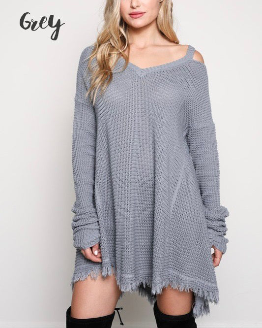 Oversized Thermal Sweater with Cold Shoulder in More Colors – Shop Hearts
