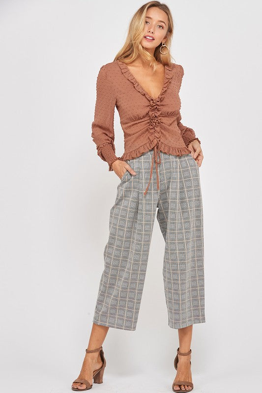 Sheer Ruffled Front Self-Tie Blouse in Rust – Shop Hearts