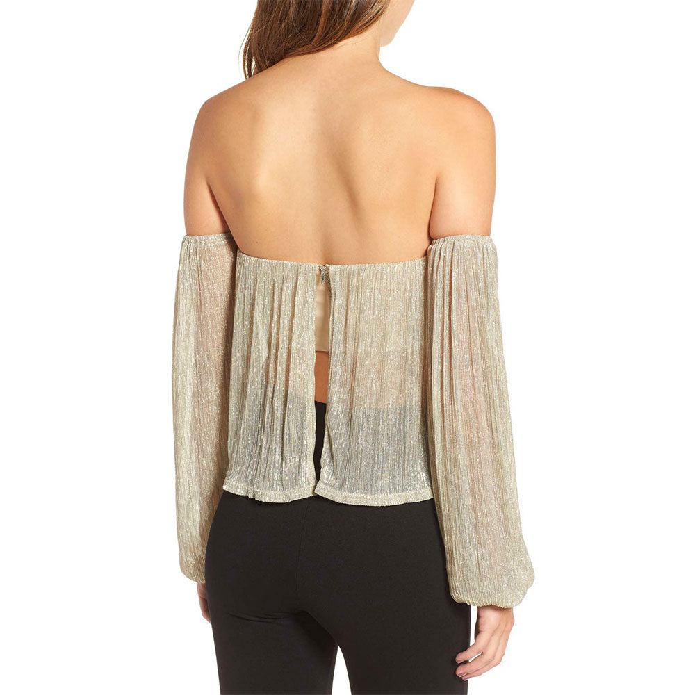 Final Sale - 4SI3NNA - Shimmer and Shine Off the Shoulder Top in Metal ...