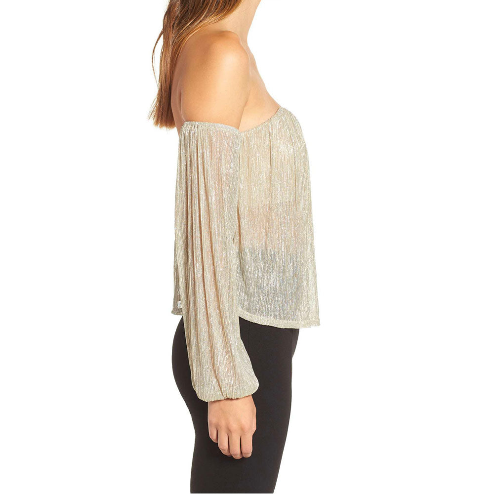 Final Sale - 4SI3NNA - Shimmer and Shine Off the Shoulder Top in Metal ...