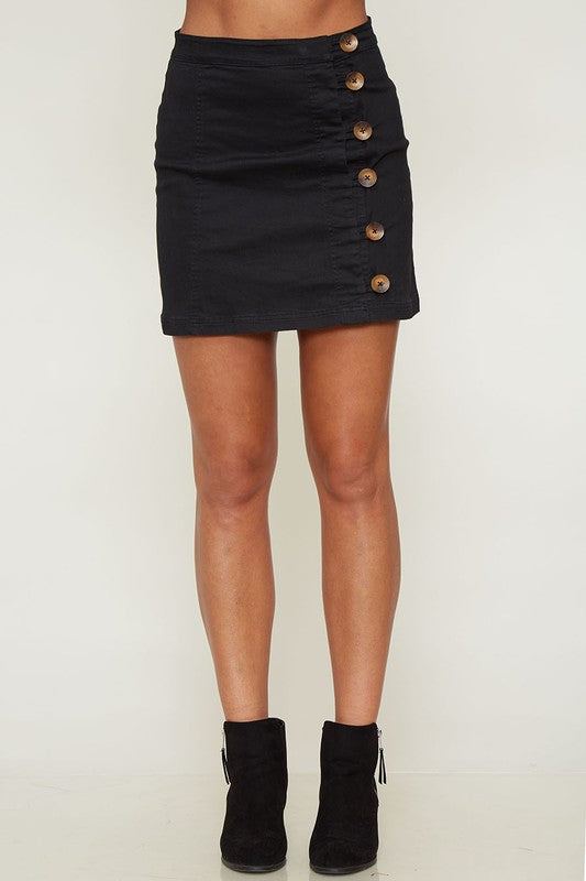 Woven Side Button Up Essential Mini Skirt in Black – Shop Hearts