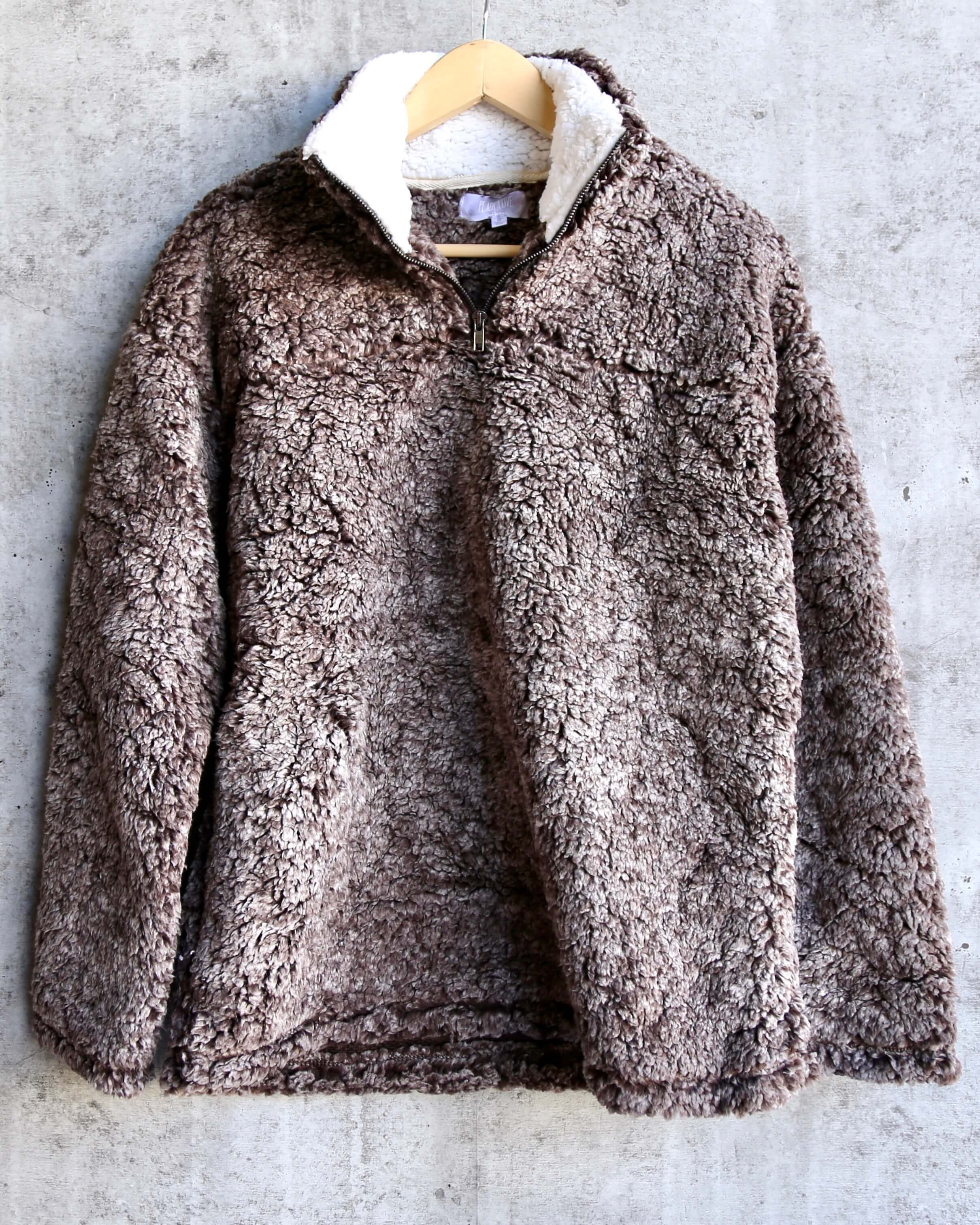 Two Tone Sherpa Half-Zip Pullover - Brown – Shop Hearts