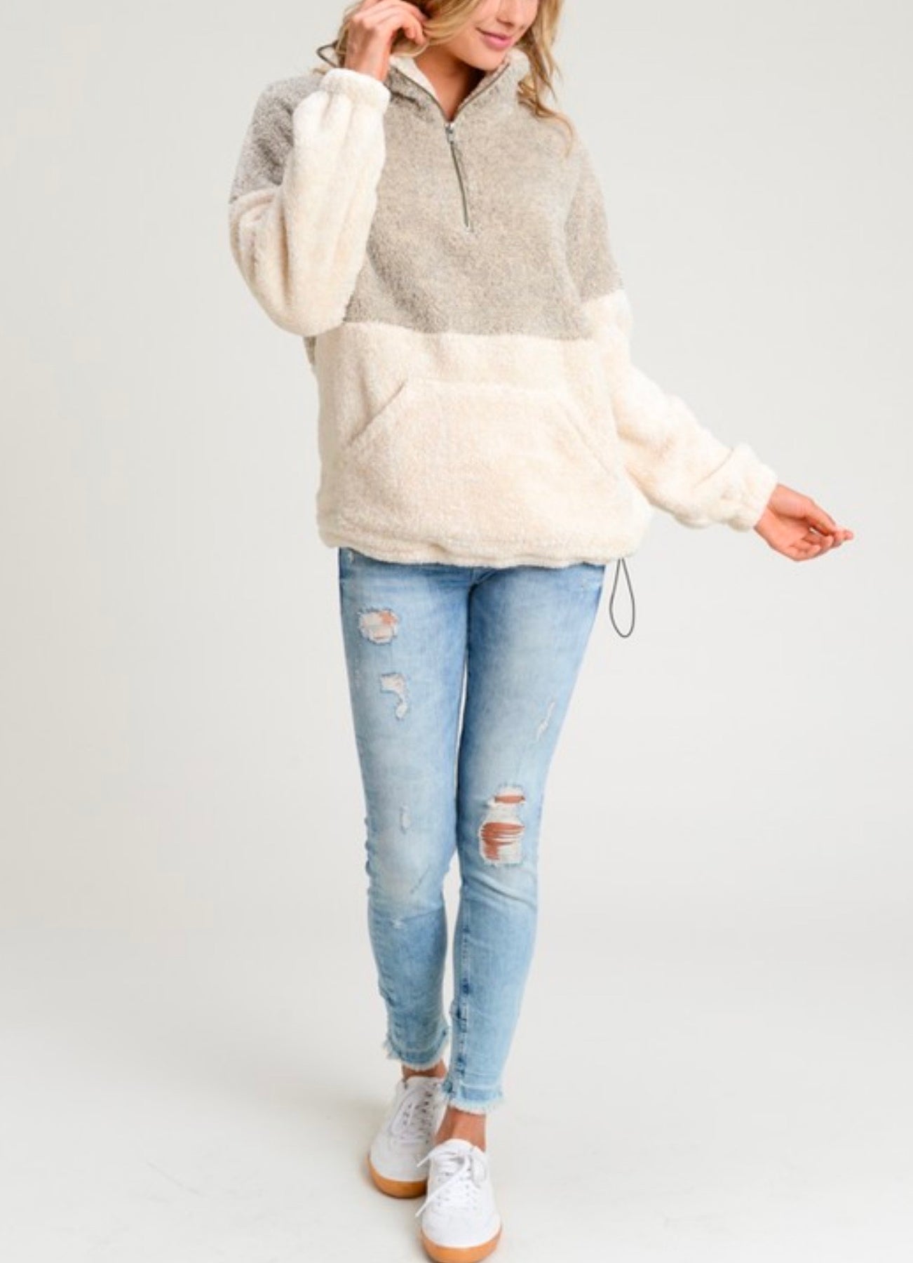 Cozy Soft Womens Colorblock Sherpa Half-Zip Pullover Sweatshirt Taupe ...