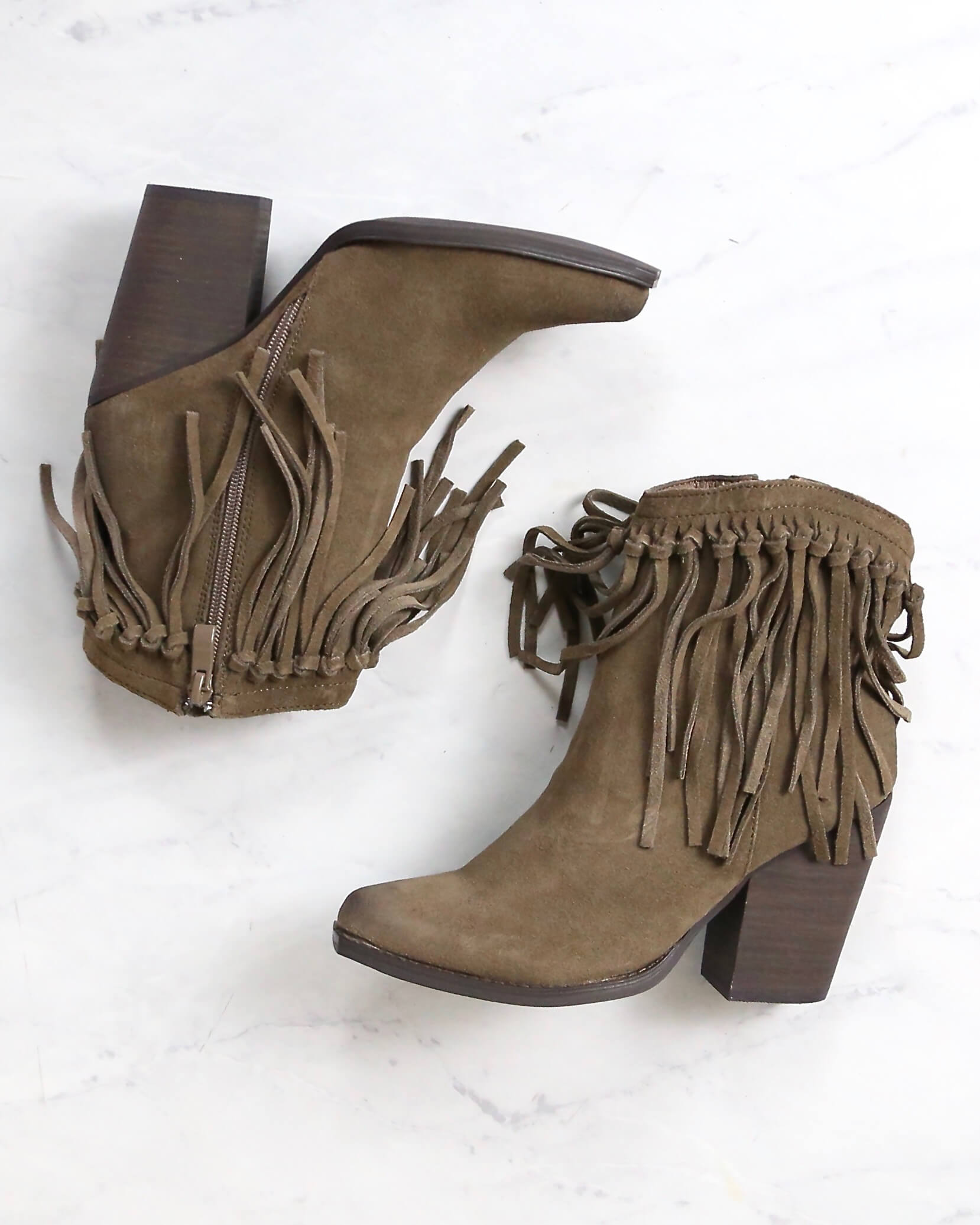 Very Volatile - Cupid Fringe Ankle Booties in Khaki – Shop Hearts